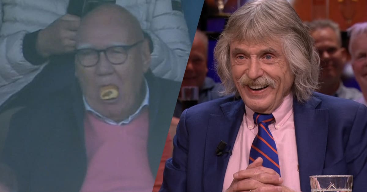 Johan lacht om beelden van Kees Jansma die opzichtig een worstenbroodje ...