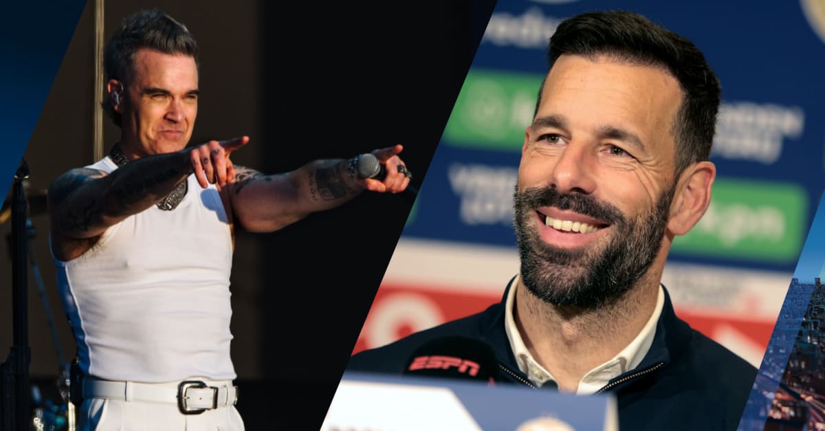 Robbie Williams rent op Ruud van Nistelrooij af voor selfie: 'Dit moest gebeuren' | Hart van ...